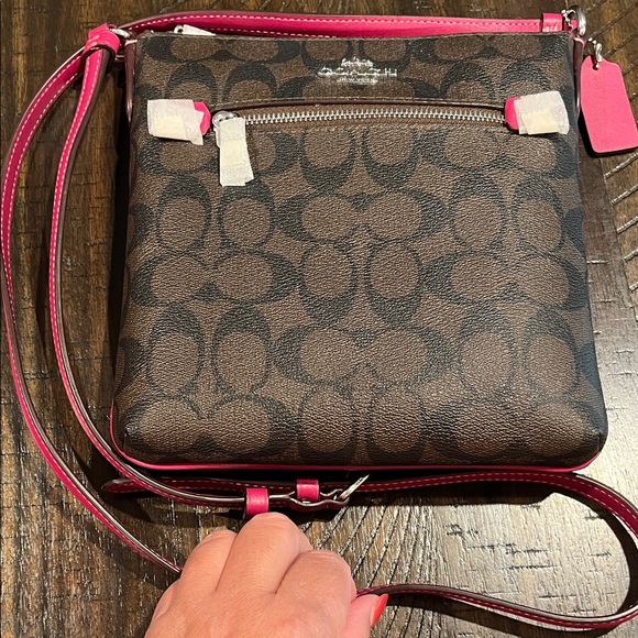 Coach | Bags | Coach Signature Brown And Pink Crossbody Bag | Poshmark